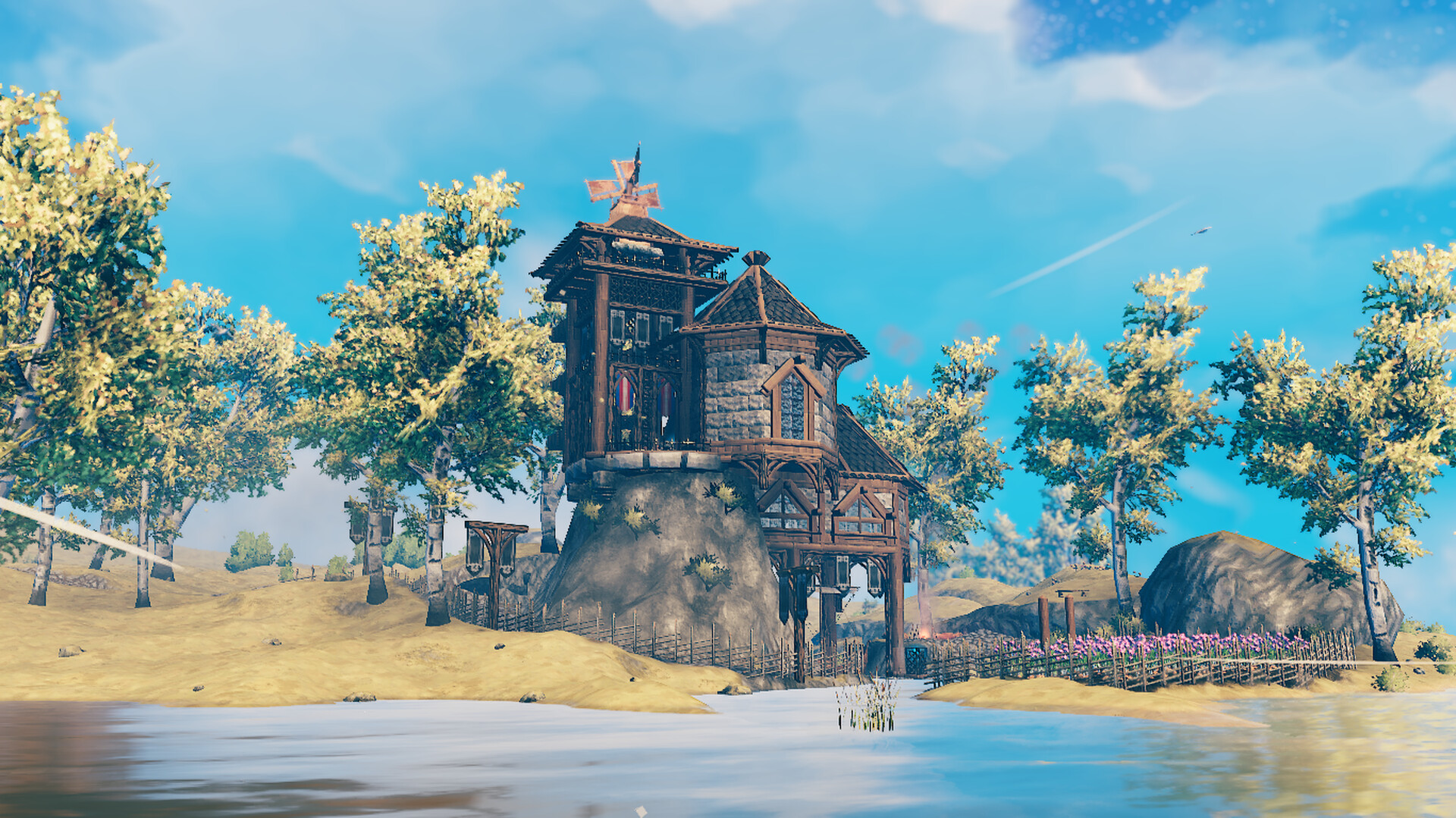 plains hillside windmill dock house Valheim Build