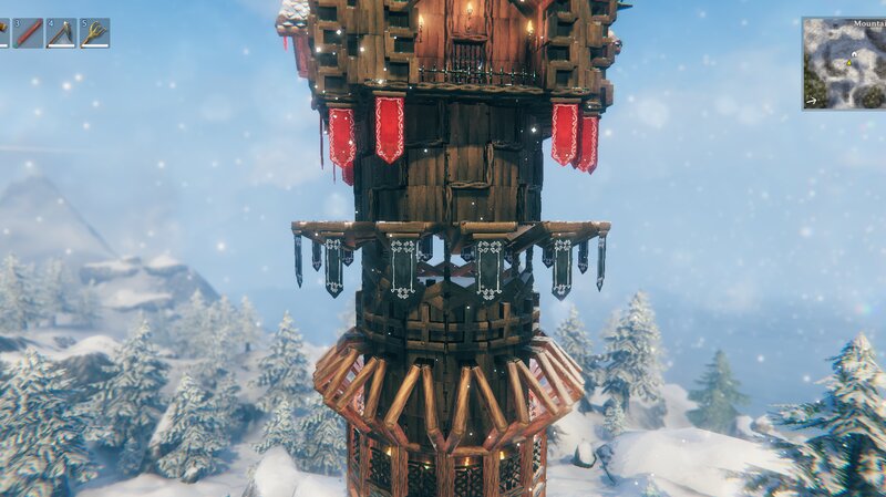 Detailed mountain tower Valheim Build