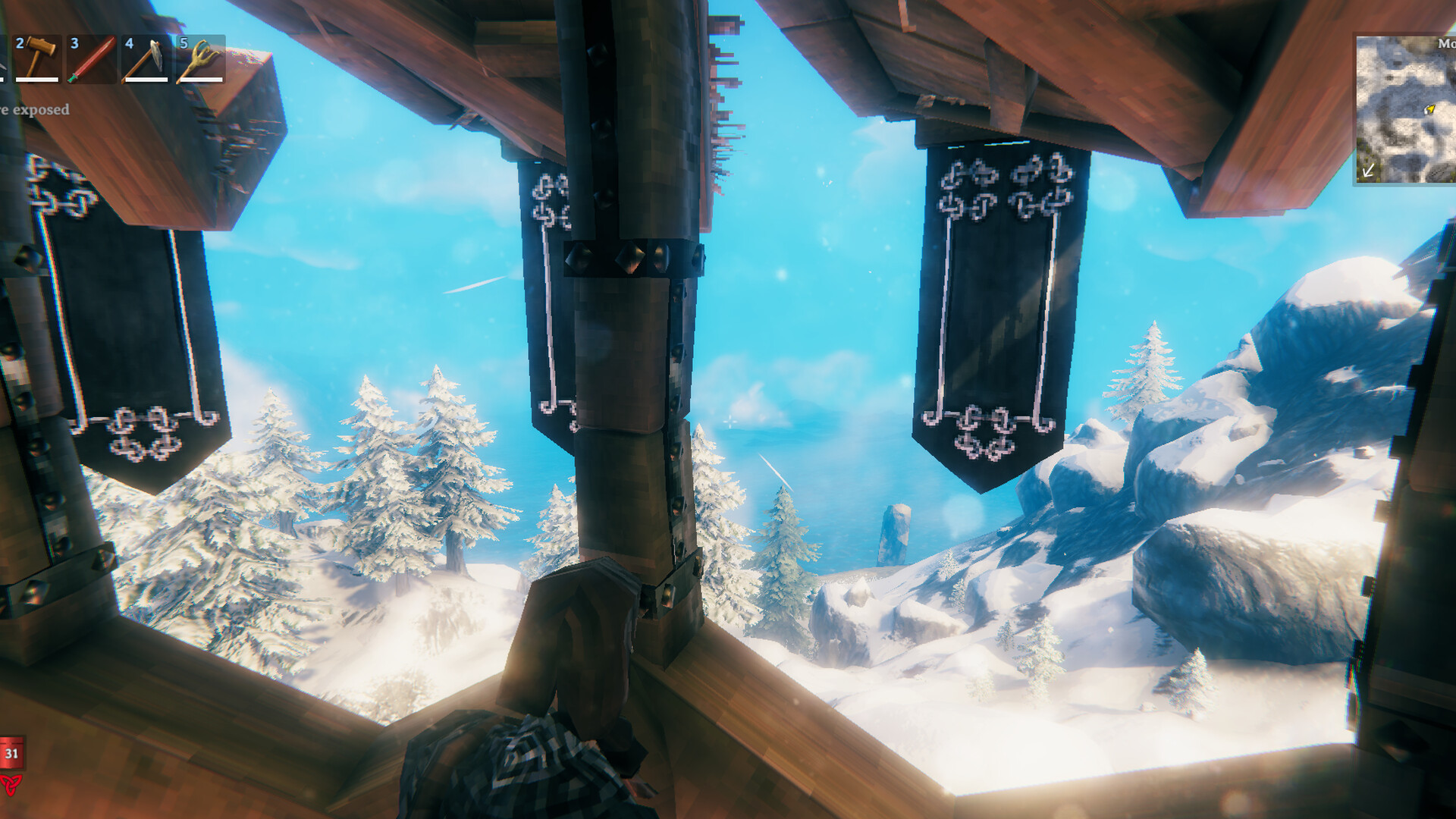 Detailed mountain tower Valheim Build