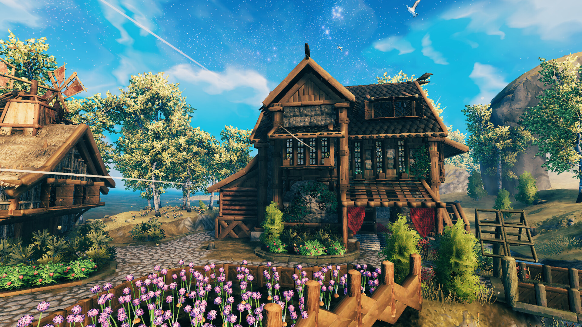 Medieval watermill Farmhouse Valheim Build