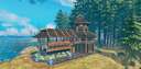 plains hillside windmill dock house Valheim Build