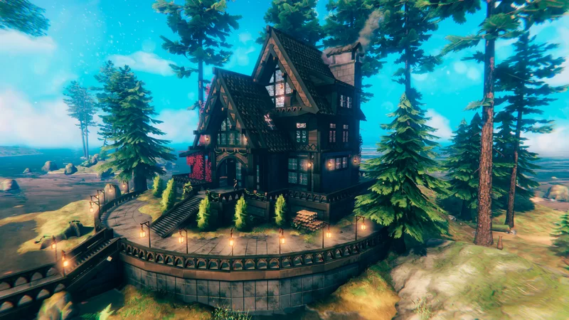 A compact multi-storey cottage with 5 bedrooms, a kitchen, a bathroom ...